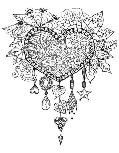 Heart Flower Star Patterned Mandala Coloring Page » Turkau
