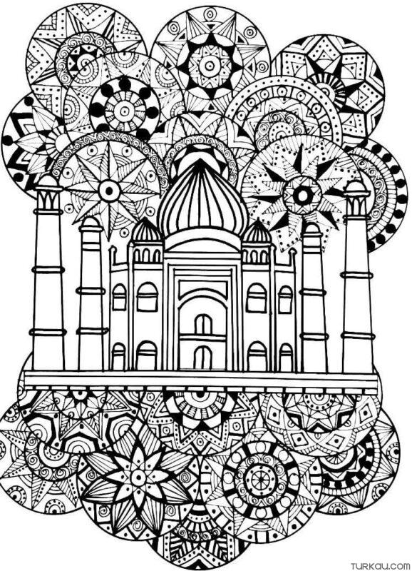Four Minaret Mosque Coloring Page » Turkau