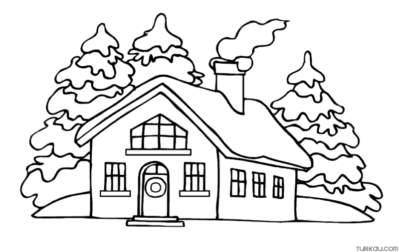 Winter House Coloring Page » Turkau