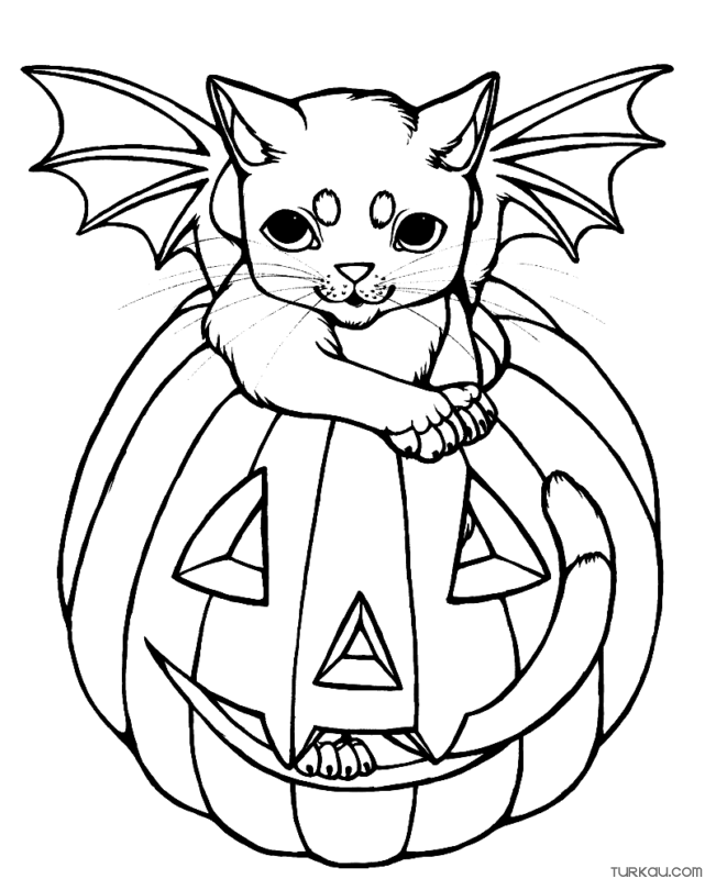 Cat Halloween Coloring Page » Turkau