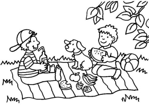 Picnic Children Nature Summer Coloring Page » Turkau