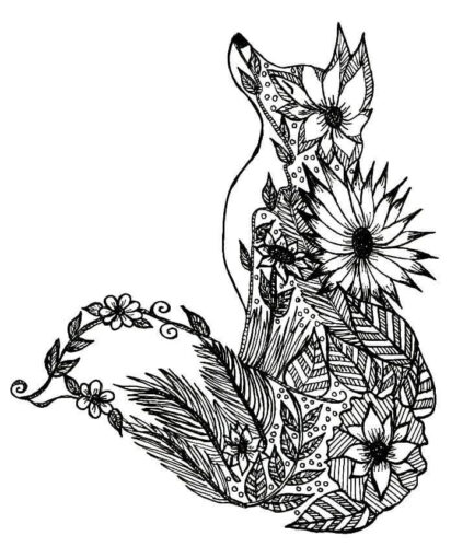 Fox Adults Flowers Coloring Page » Turkau