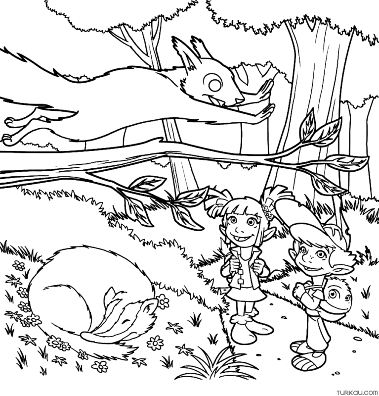 Children Squirrel Forest Coloring Page » Turkau