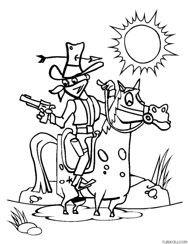 Sun Horse Bandit Cowboy Coloring Page » Turkau