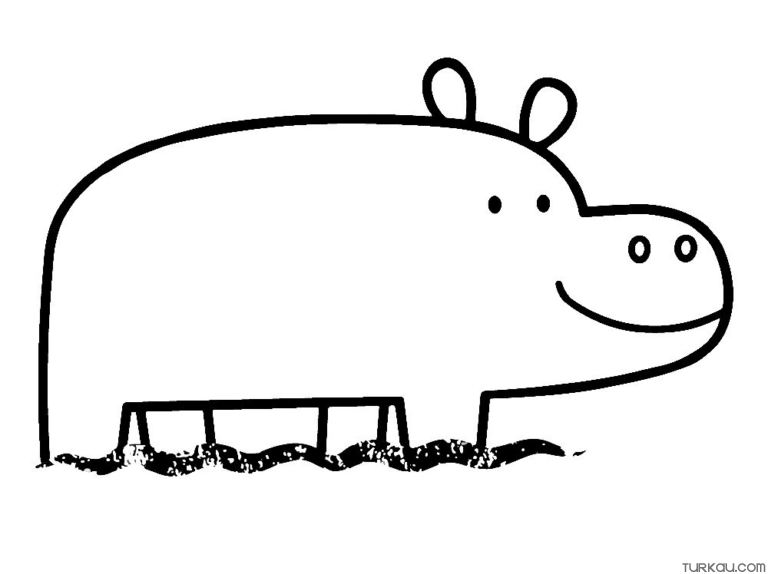 Animal Hippo Easy Coloring Page » Turkau