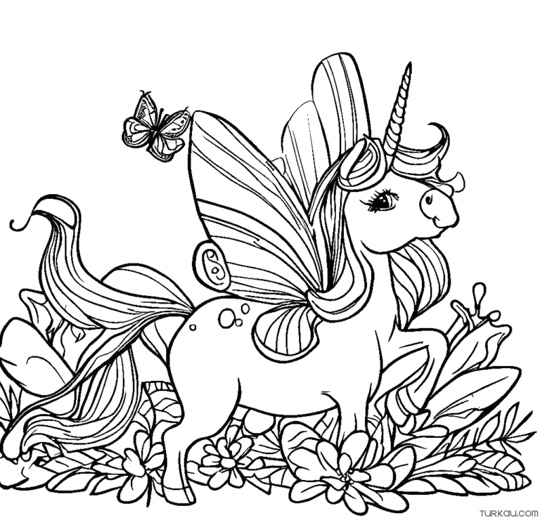 Unicorn Butterfly Nature Coloring Page » Turkau