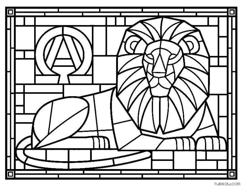 Lion Stained Glass Coloring Page » Turkau