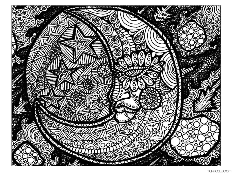 Zentangle Moon Stars Coloring Page » Turkau